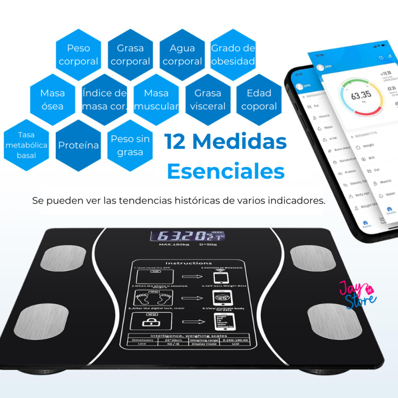 Balanza Corporal Digital Bluetooth Báscula Inteligente 180kg
